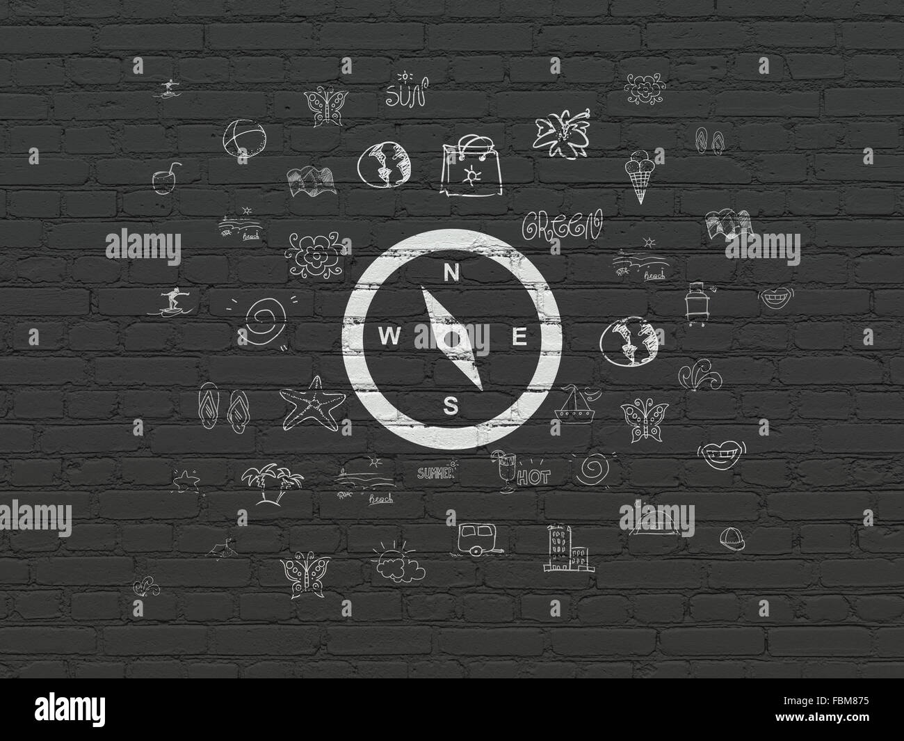 Tourism concept: Compass on wall background Stock Photo - Alamy