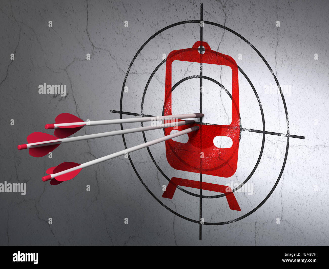 Vacation concept: arrows in Train target on wall background Stock Photo ...