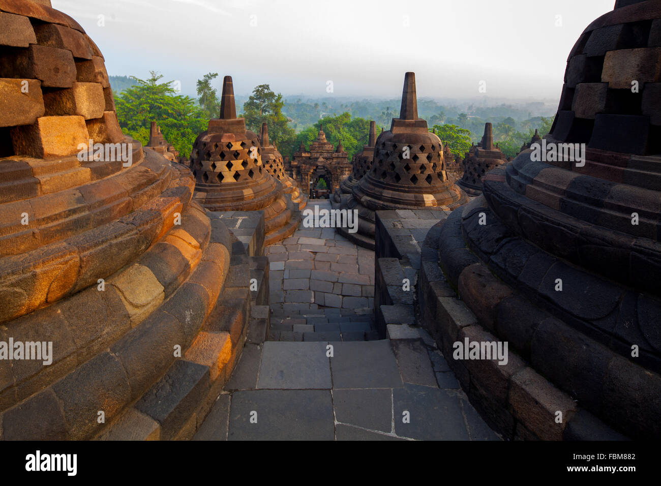 The beautiful stupas of Borobudur Temple complex, Yogyakarta, Indonesia ...