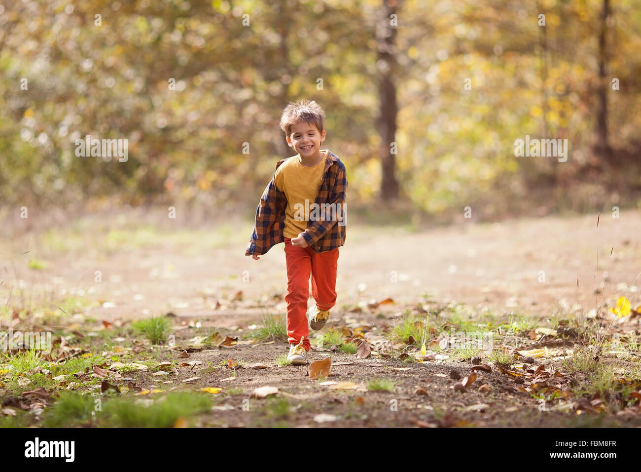 Boy running through forest hi-res stock photography and images - Alamy