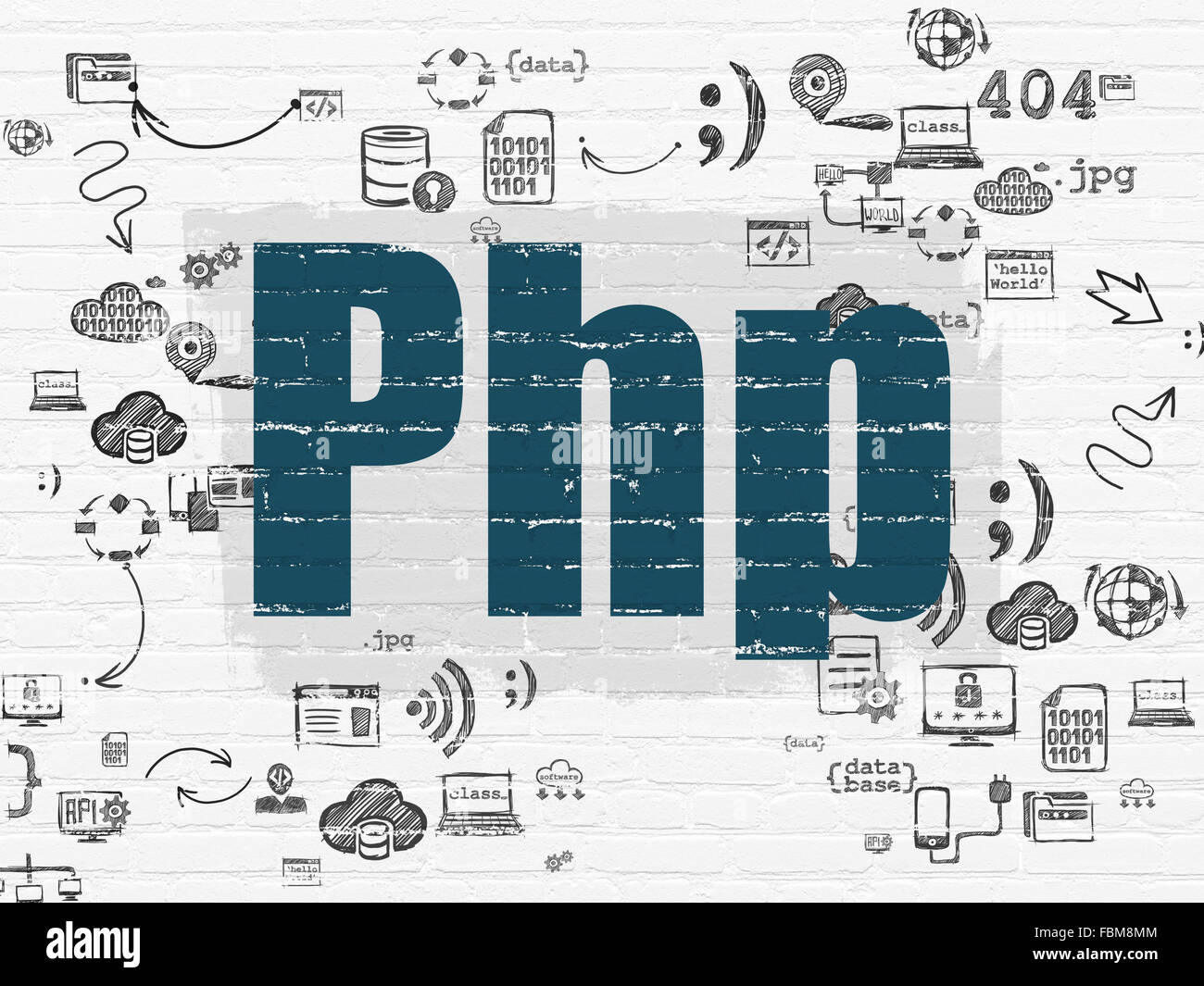 Programming concept: Php on wall background Stock Photo - Alamy