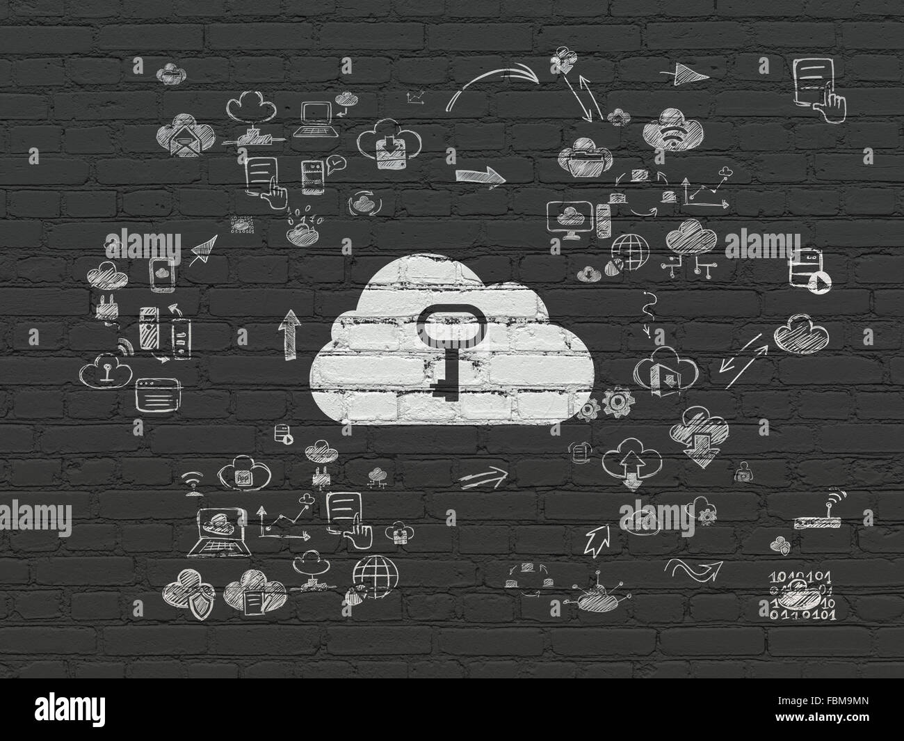 Cloud computing concept: Cloud With Key on wall background Stock Photo ...