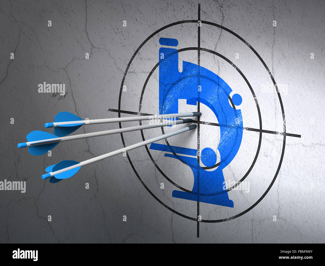 Science concept: arrows in Microscope target on wall background Stock ...