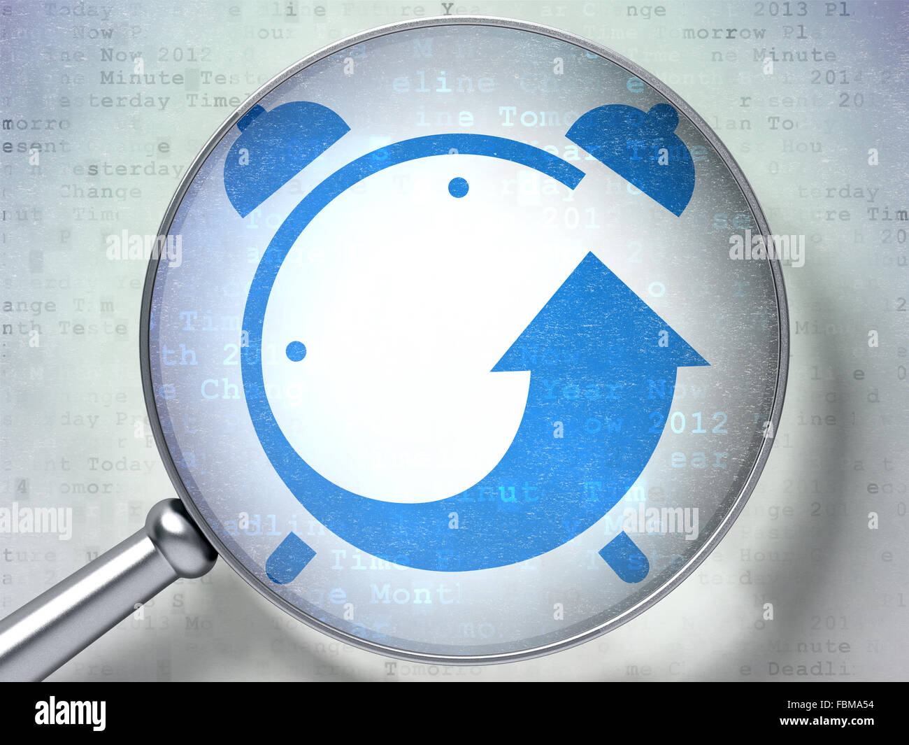 Timeline concept: Alarm Clock with optical glass on digital background ...