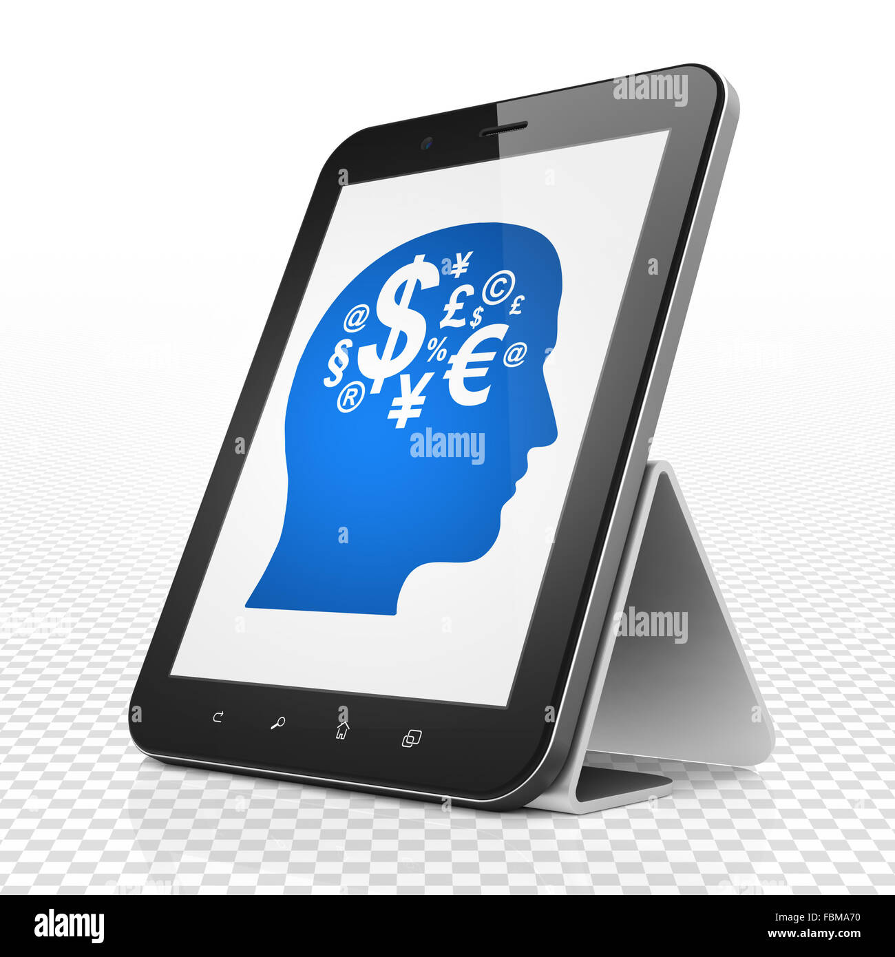 Finance concept: Tablet Computer with Head With Finance Symbol on ...