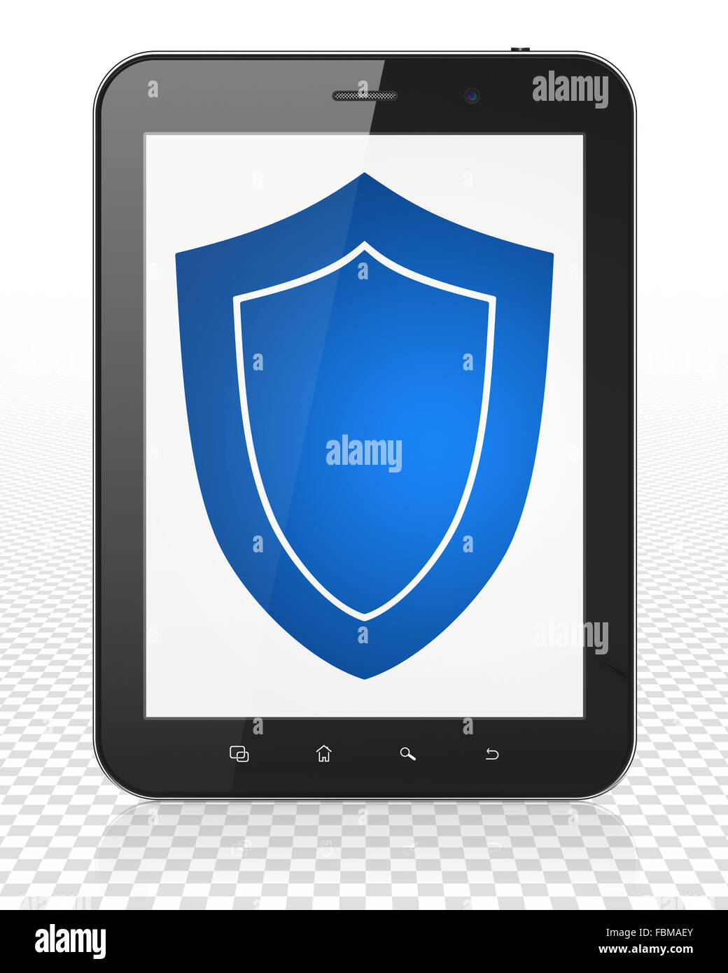 Protection concept: Tablet Pc Computer with Shield on display Stock ...