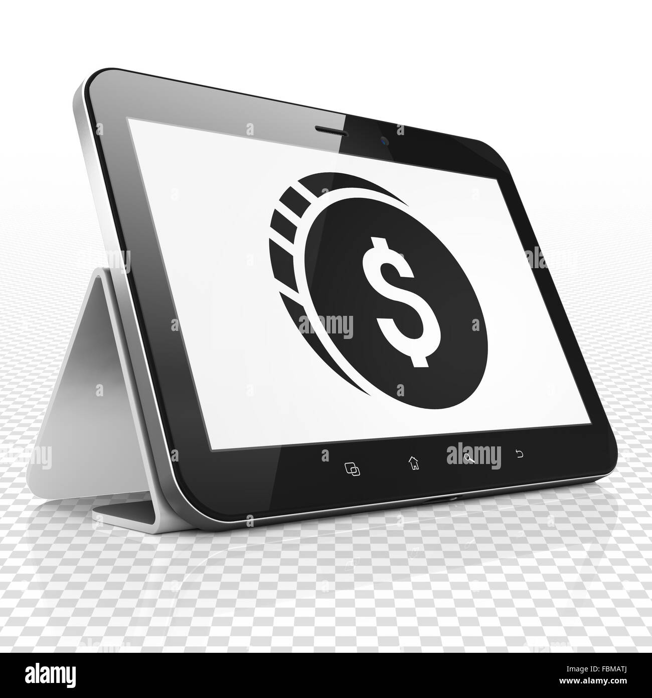 Banking concept: Tablet Computer with Dollar Coin on display Stock ...
