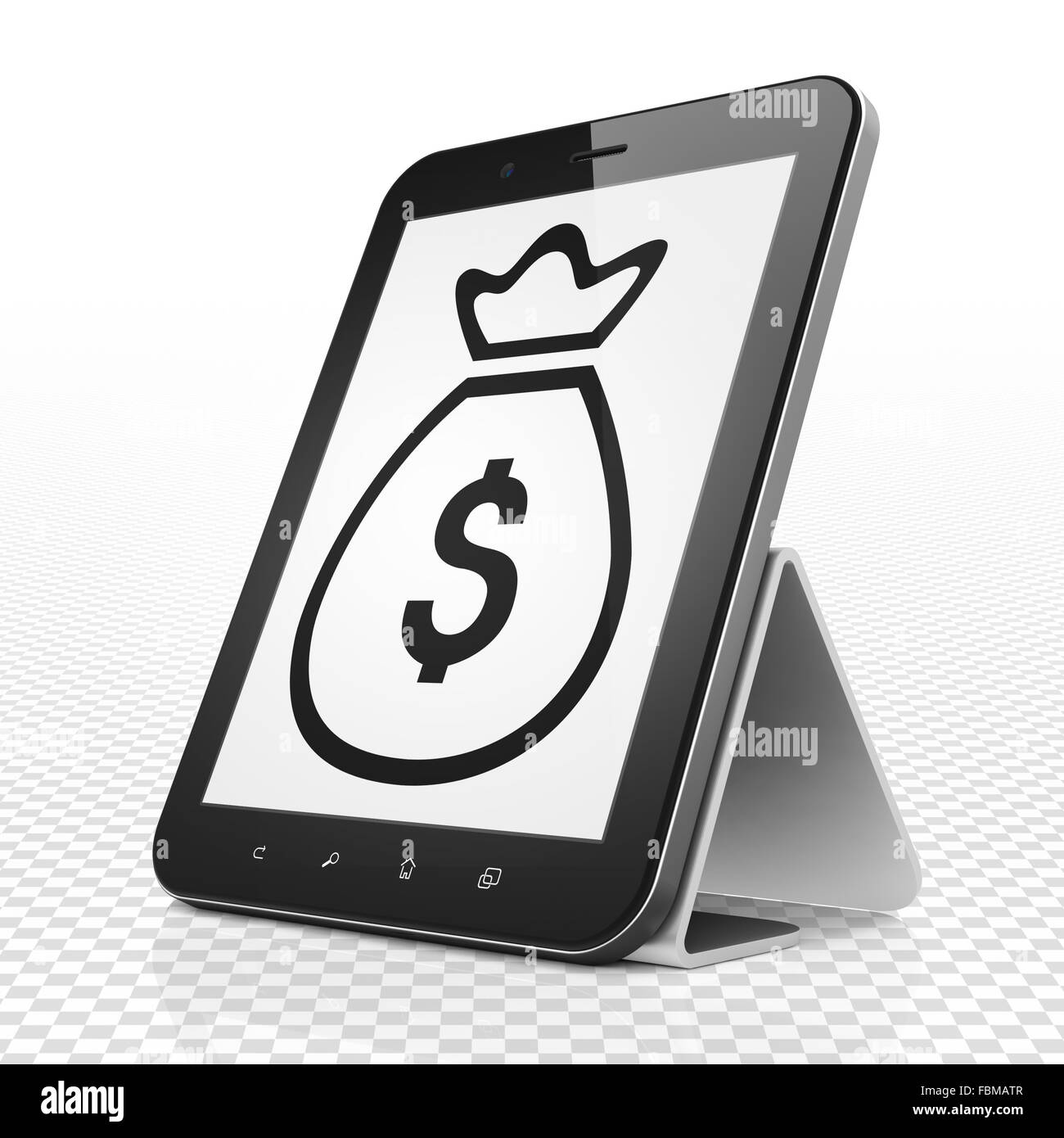 Currency concept: Tablet Computer with Money Bag on display Stock Photo ...