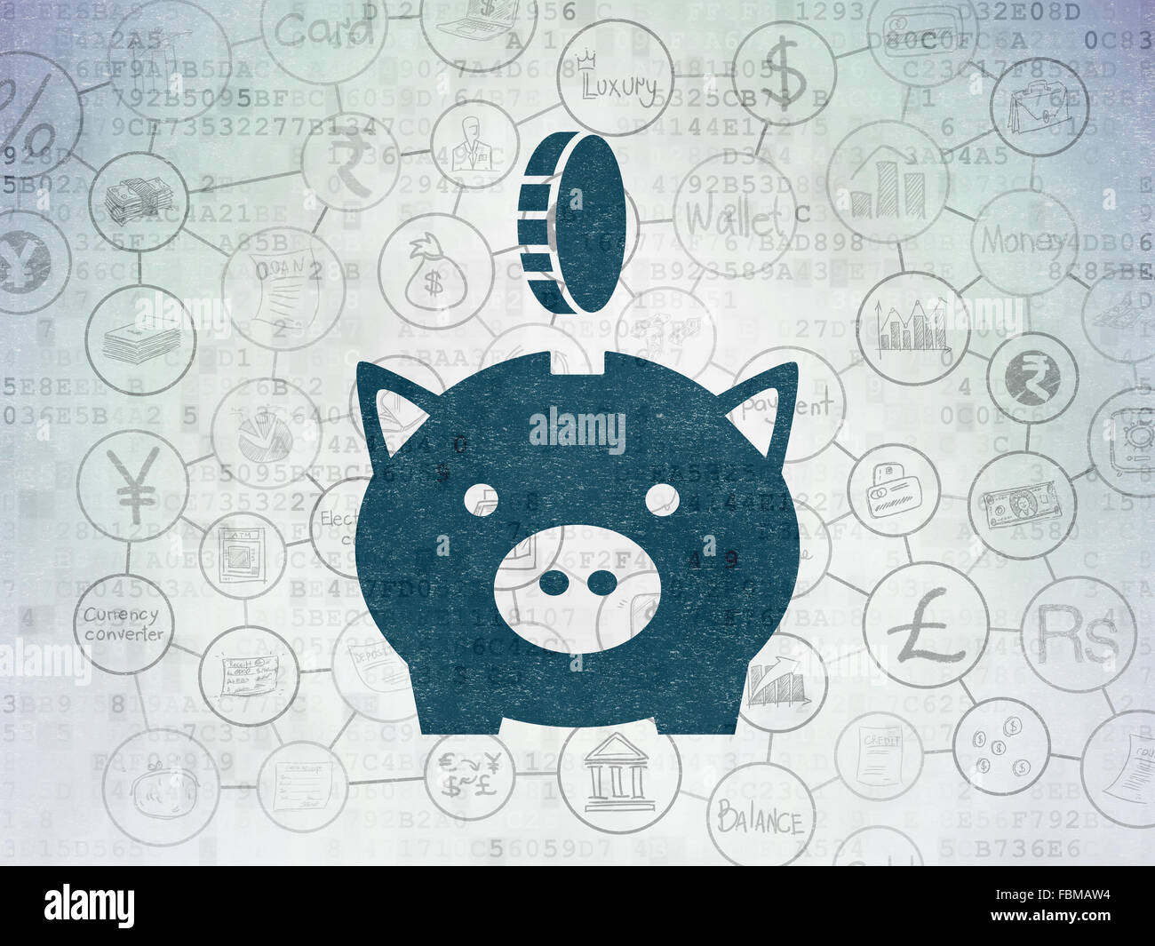 Currency concept: Money Box With Coin on Digital Paper background Stock ...