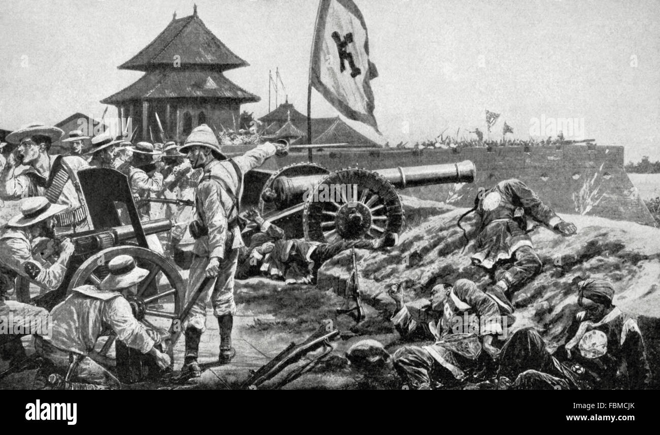 Boxer Rebellion (1899-1901). Western troops defending their positions ...