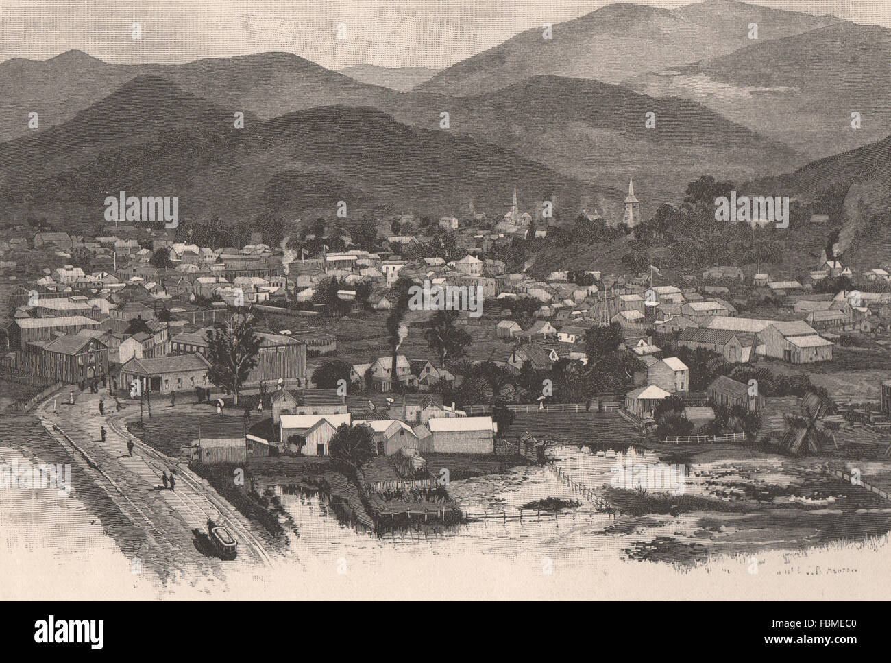 NELSON, New Zealand, antique print 1888 Stock Photo - Alamy
