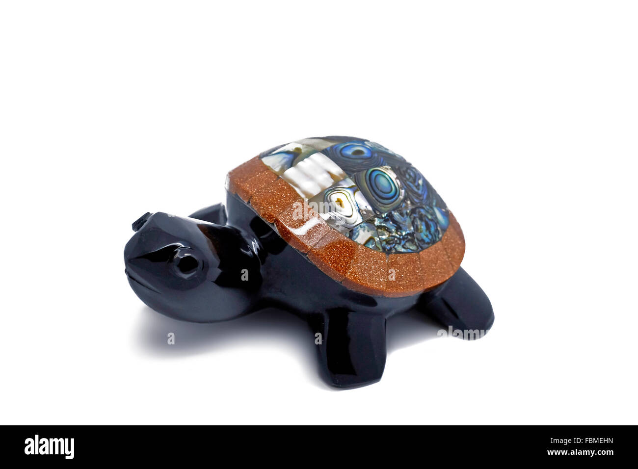 Black obsidiant turtle figurine cut-out, with tortoiseshell and copper ...