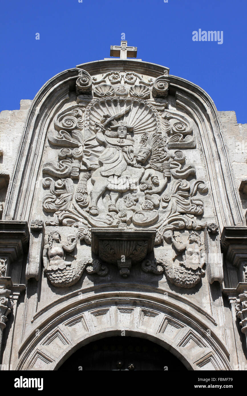 Stone Carving Over Entrance Door to Iglesia de la Compania Arequipa ...