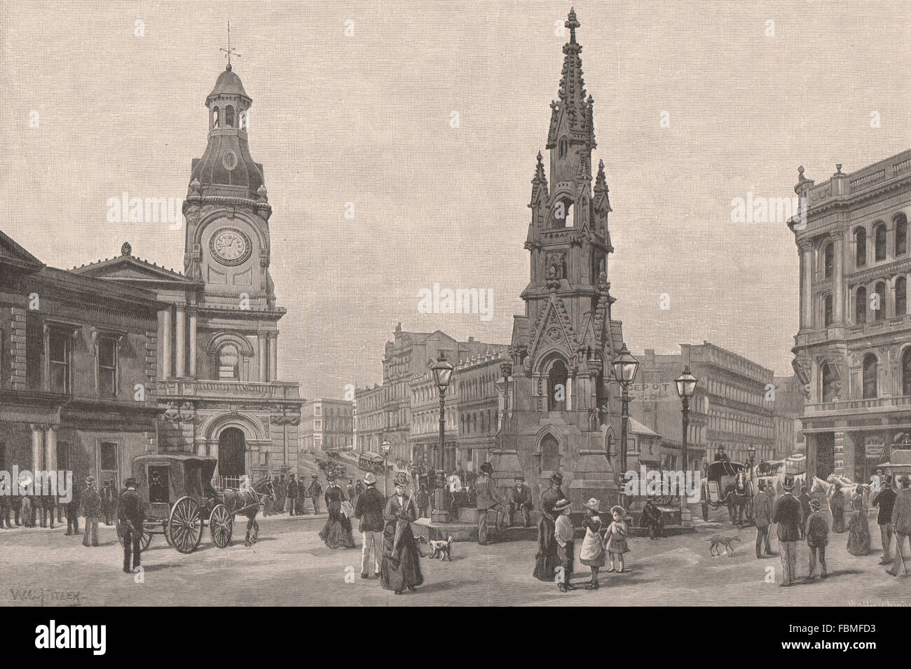 Cargill Monument. DUNEDIN. New Zealand, antique print 1888 Stock Photo ...