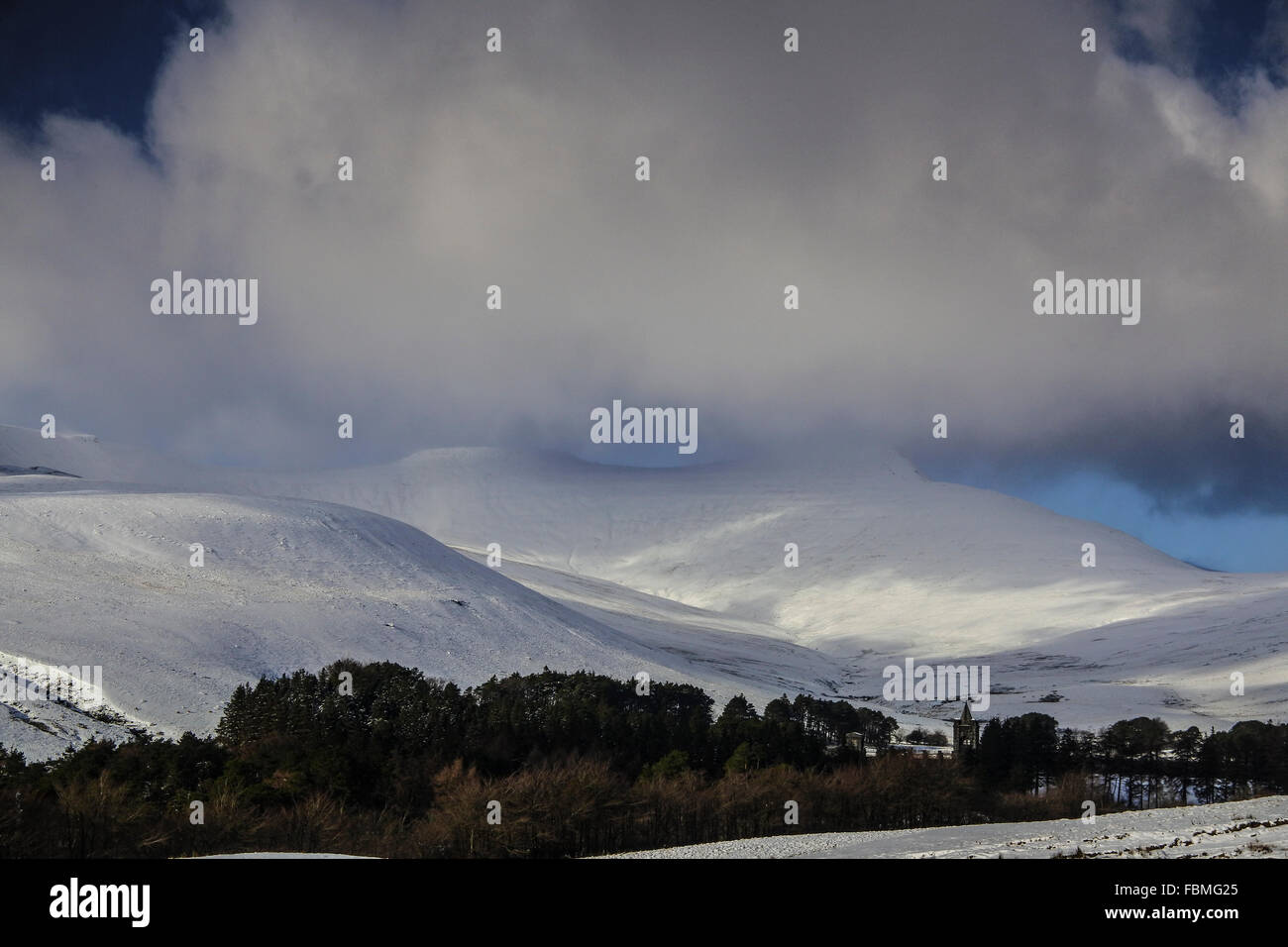 Snow-covered Pen y Fan, Corn Du and Cribyn viewed from the south in the ...