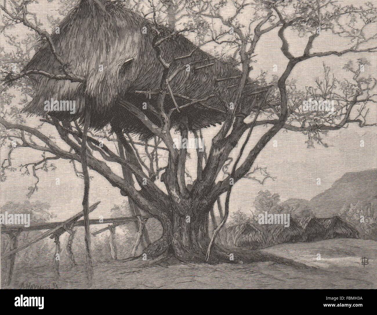 Dead house. Pacific Islands, antique print 1888 Stock Photo - Alamy