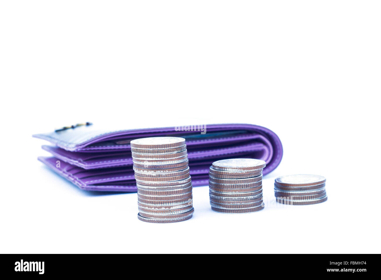 Coins with wallet isolated on white background, stock photo Stock Photo ...