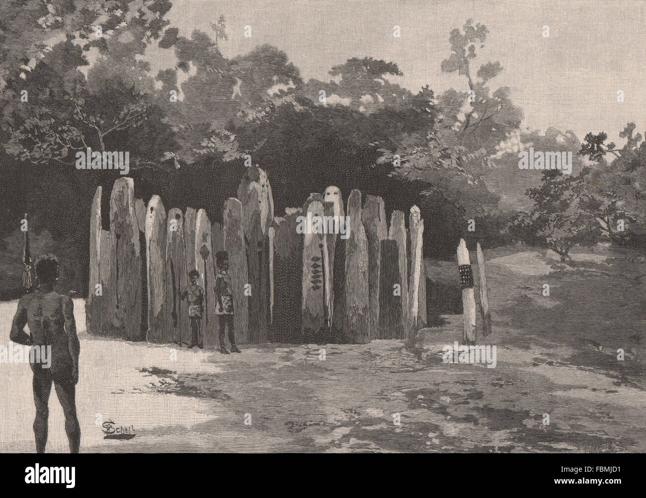 Native Drums. Pacific Islands, antique print 1888 Stock Photo - Alamy