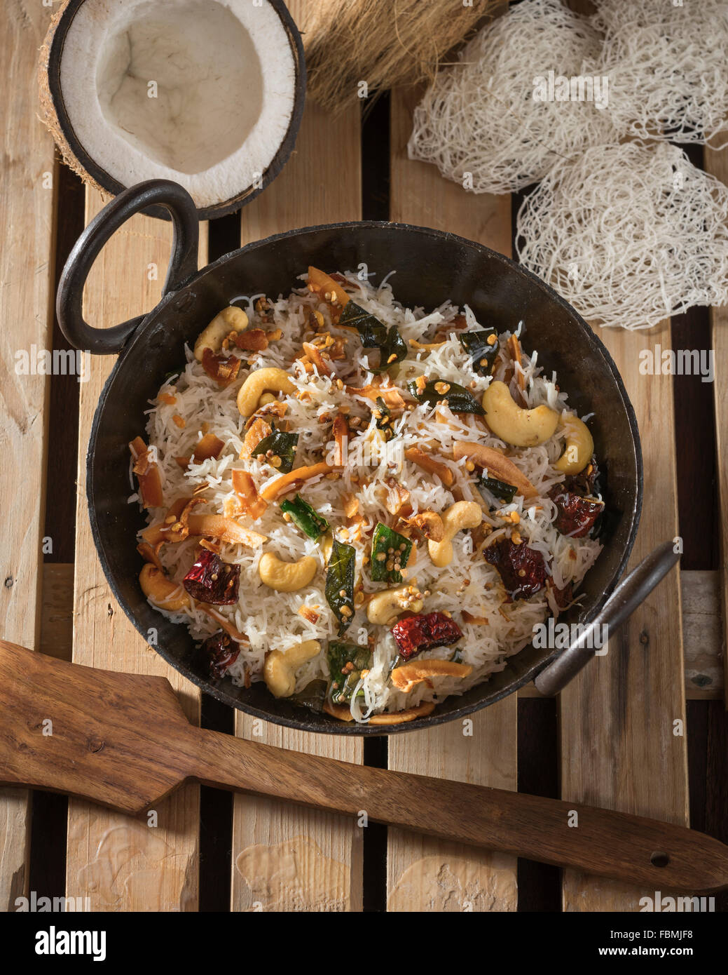 Coconut Sevai. Coconut Idiyappam. South Indian rice noodle dish Stock ...