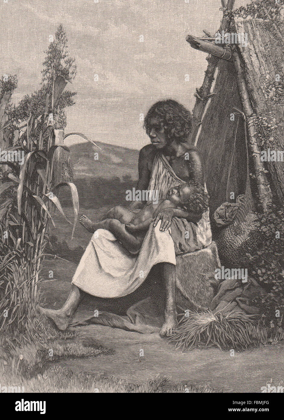 Black gin and child. Australia, antique print 1888 Stock Photo - Alamy