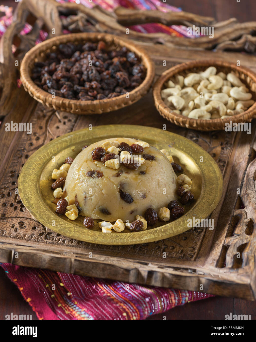 Sheera. Semolina dessert with cashew nuts and raisins. India Food Stock ...
