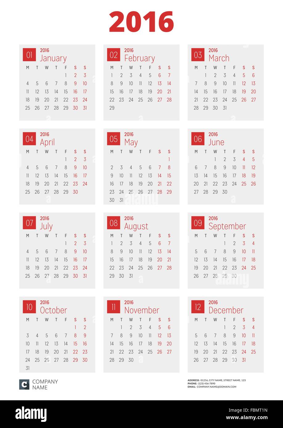 Wall Calendar Poster for 2016 Year. Vector Design Print Template with ...