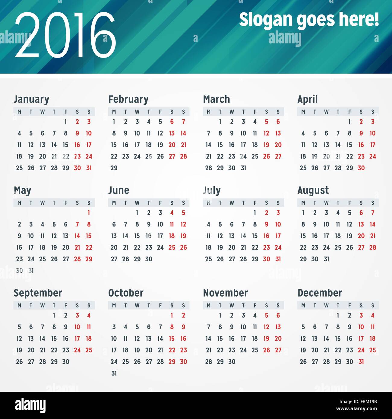 Calendar for 2016 Year. Vector Design Print Template with Place for ...