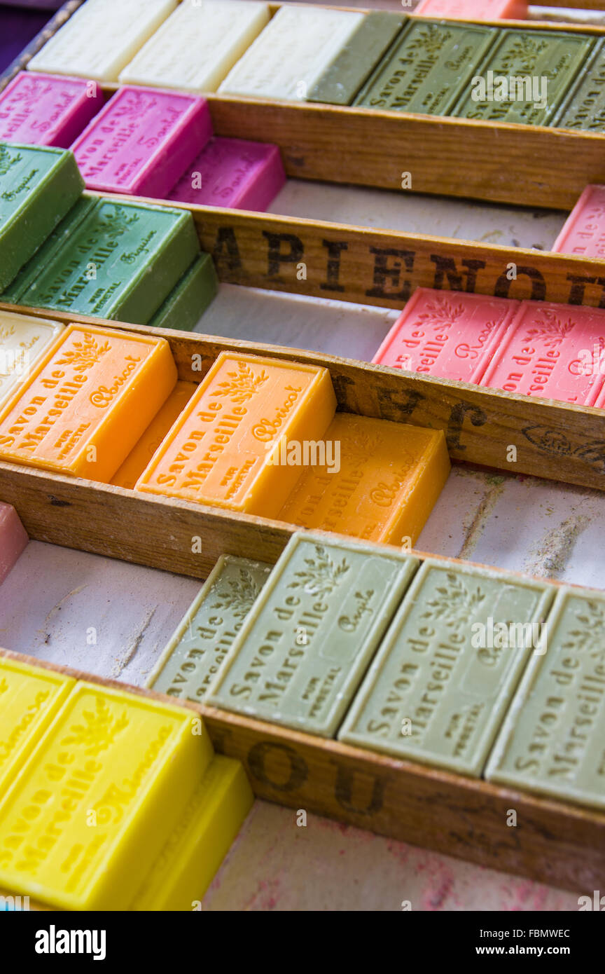 Colored soap in a provencal market in France Stock Photo - Alamy