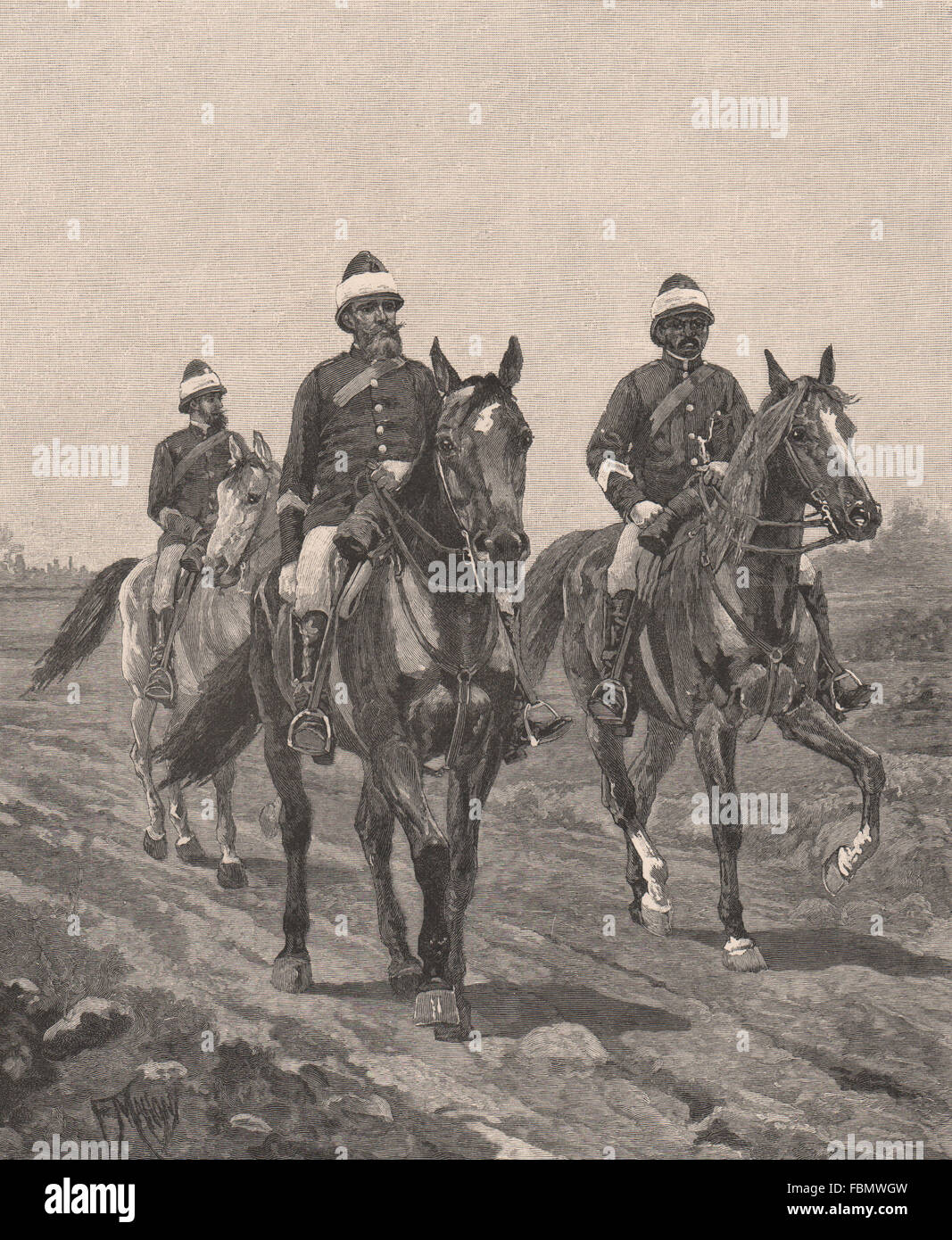 Mounted Police and black tracker. Australia, antique print 1888 Stock ...