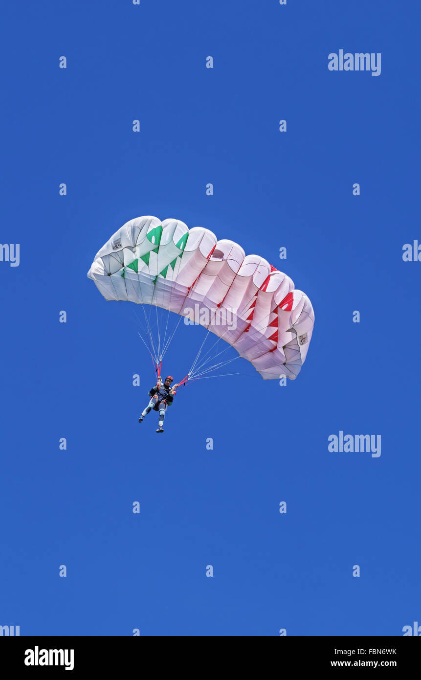 Parachutists - 2015.The skydiver landing under parachute Stock Photo ...