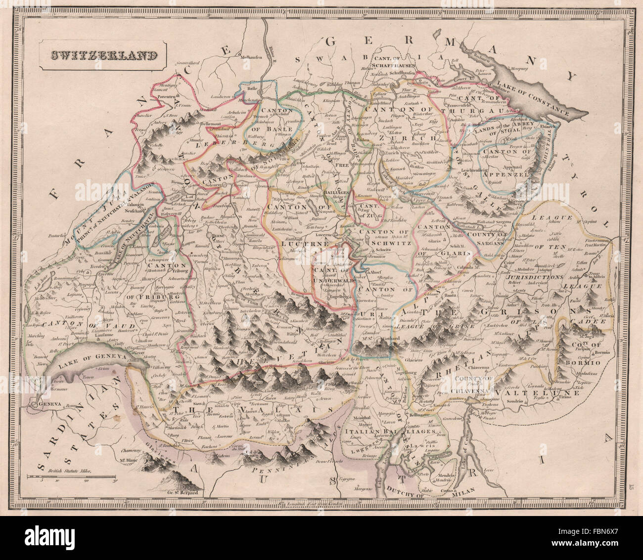 SWITZERLAND. Geneva shown as exclave within Sardinian states. JOHNSON ...