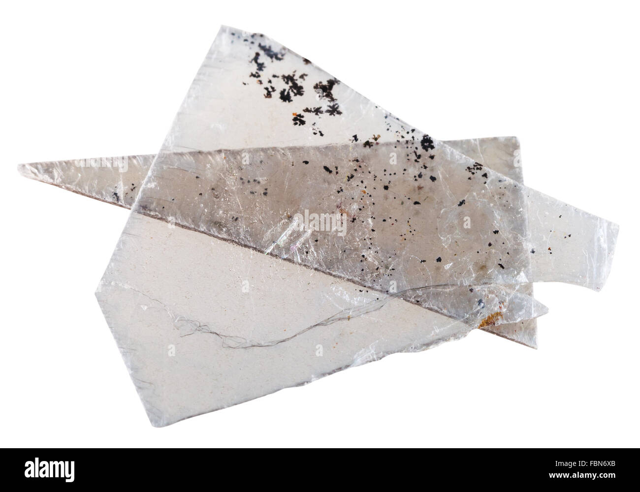 natural mineral Muscovite mica pieces isolated on white background ...