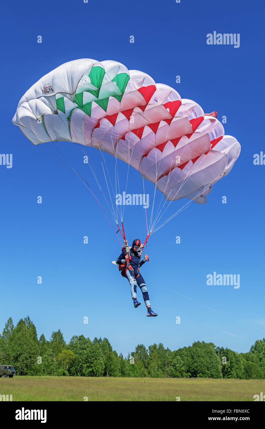 Parachutists - 2015.The skydiver landing under parachute Stock Photo ...