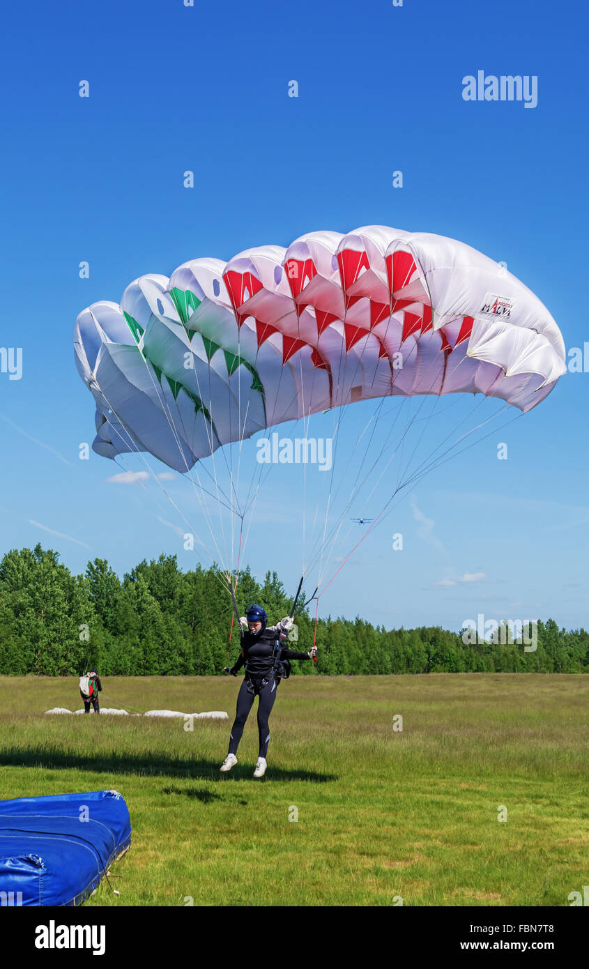 Parachutists - 2015.The skydiver landing under parachute Stock Photo ...