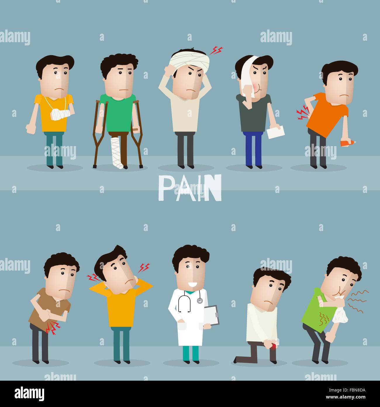 Sick characters set of people with pain and diseases Stock Vector Image ...