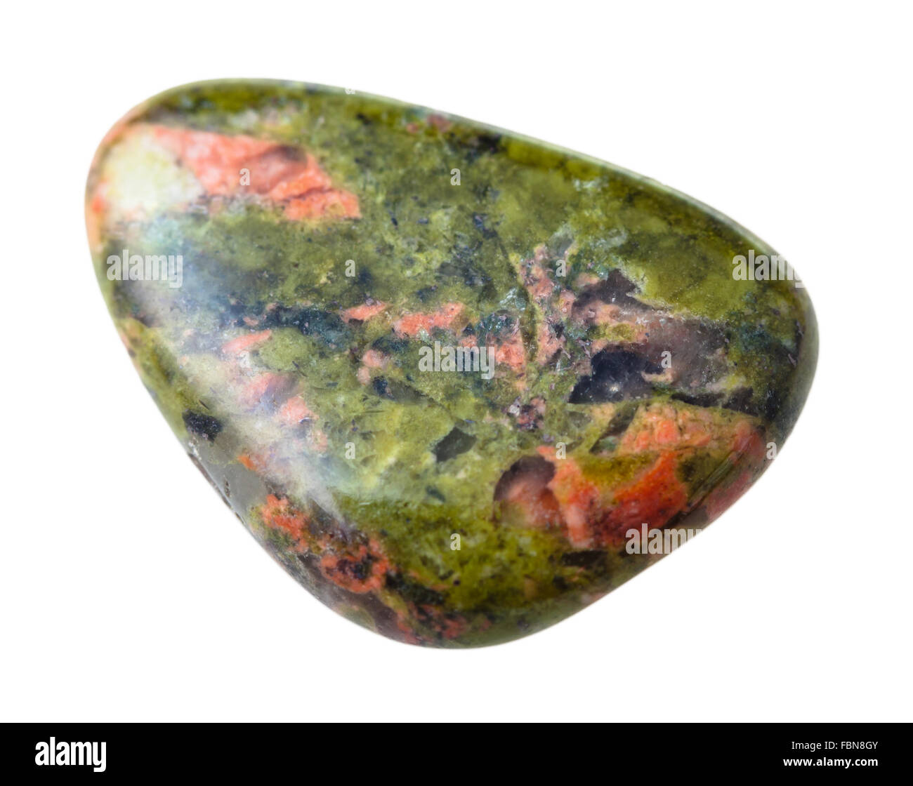 natural mineral gem stone - Unakite gemstone isolated on white ...