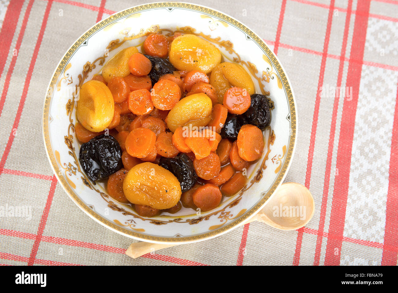 A traditional Ashkenazi Jewish sweet dish, made of carrots, stewed with ...