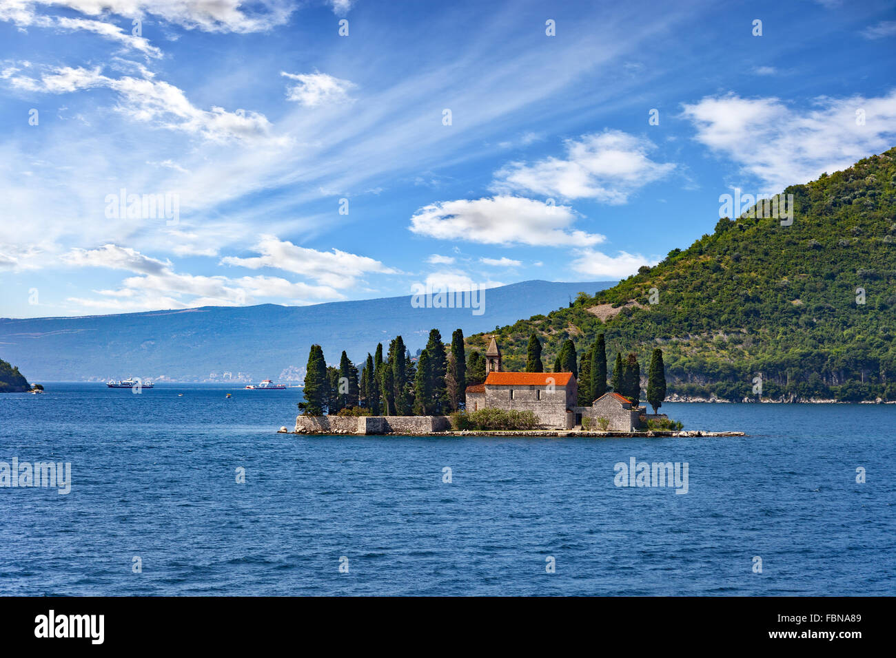 Old monastery on the island of St. George in Kotor, Montenegro Stock ...