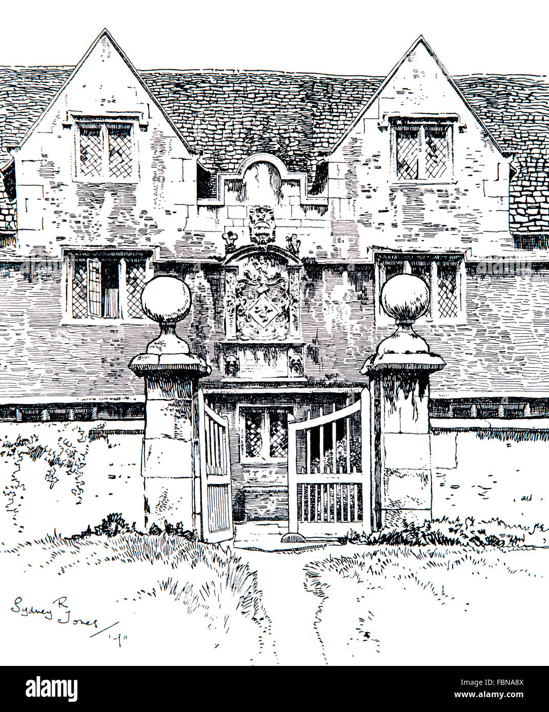 UK, England, Wiltshire, Corsham, old Hall, manor, house, front, two ...