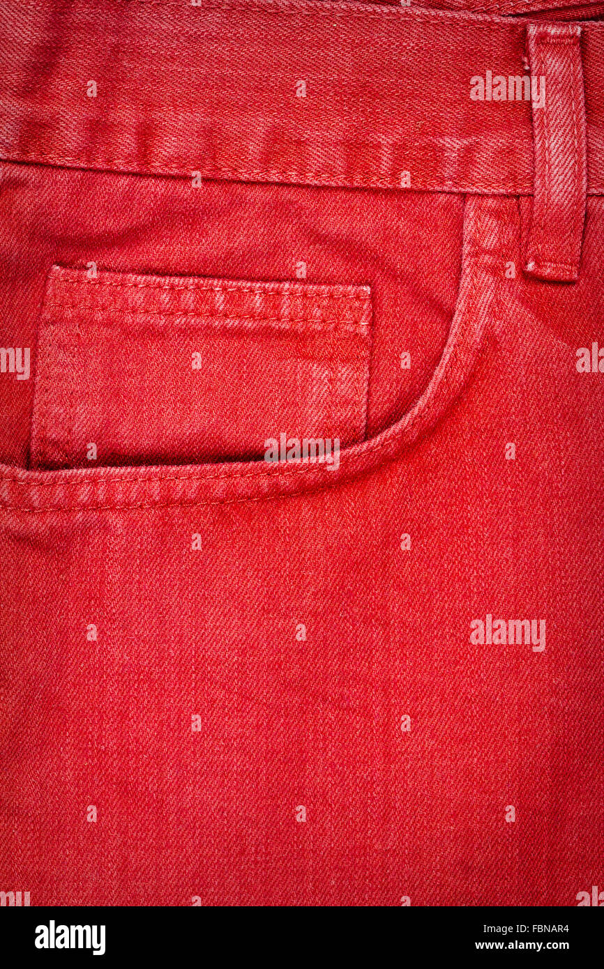 Red jeans fabric with pocket background Stock Photo - Alamy