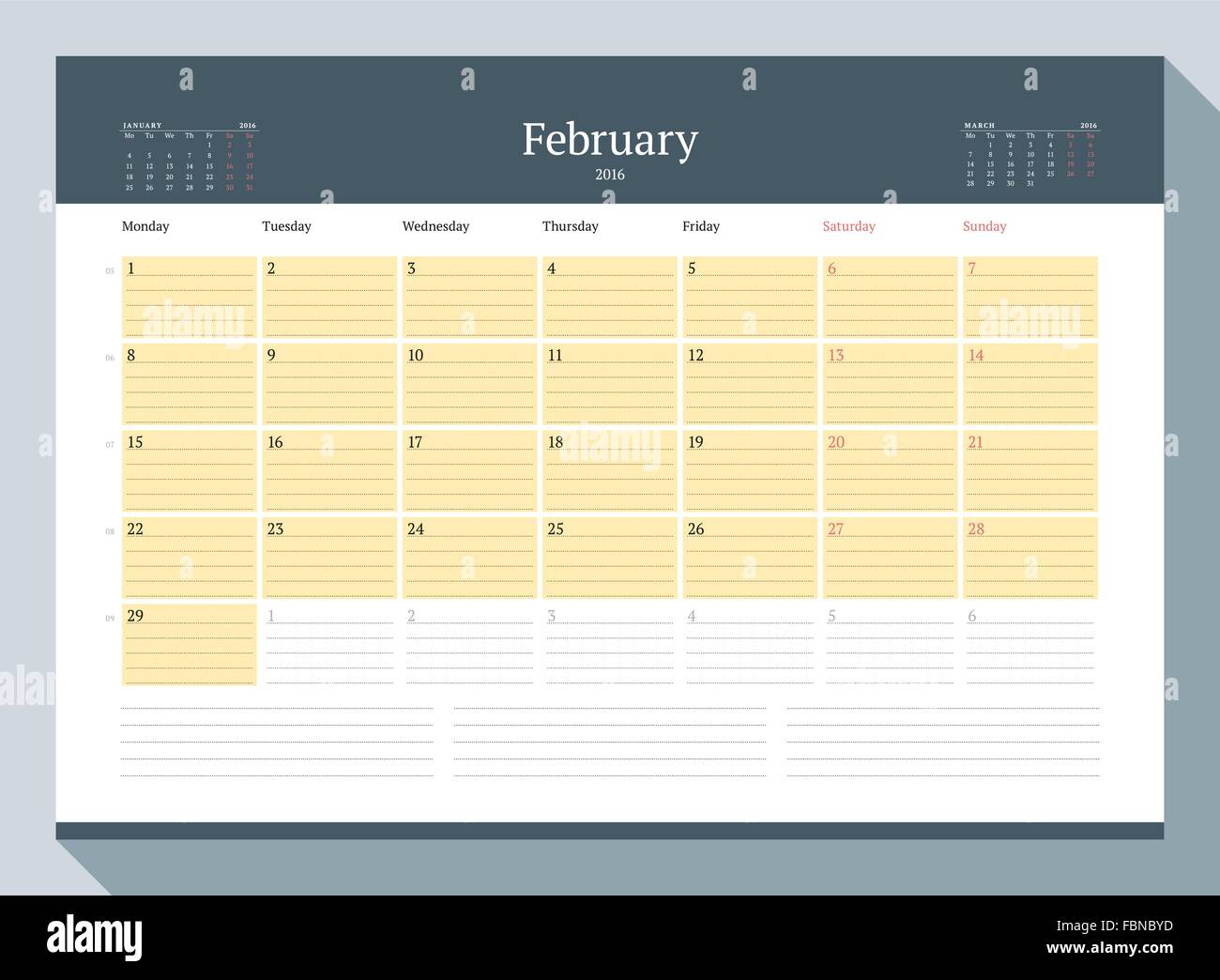 February 2016. Monthly Calendar Planner for 2016 Year. Vector Design ...