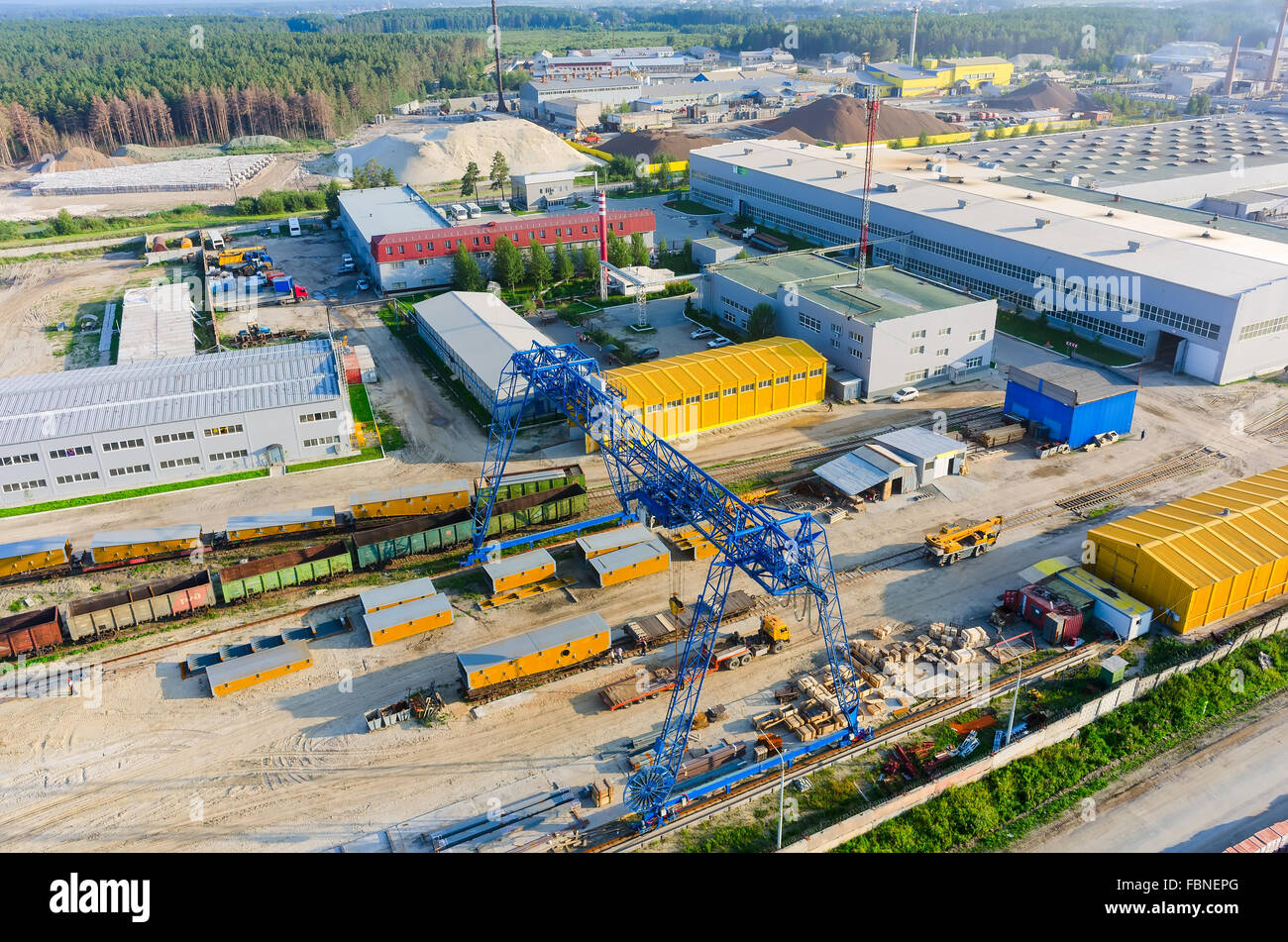 Aerial view on bridge production plant. Russia Stock Photo - Alamy