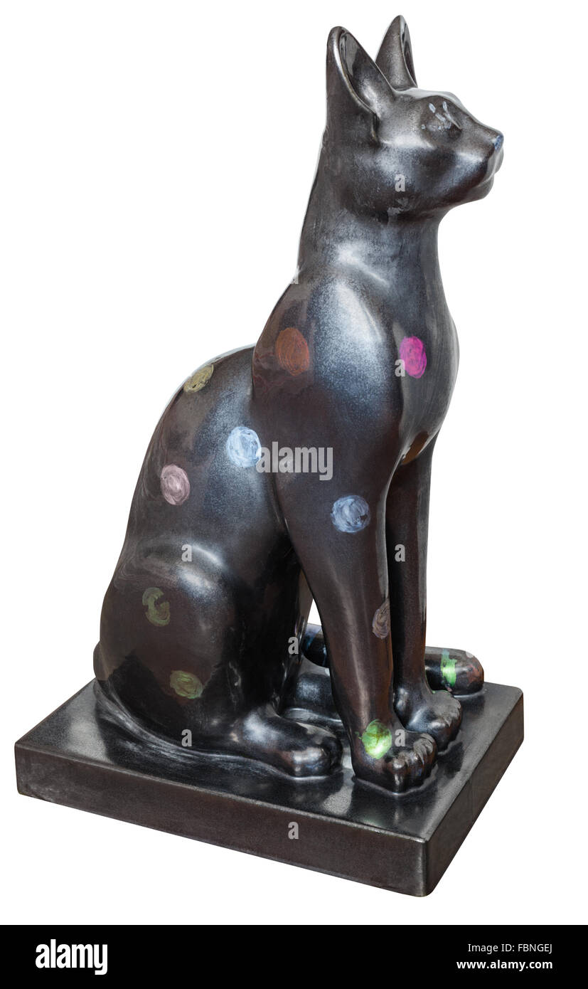 side view of modern hand made ceramic replica of cat statue from ...