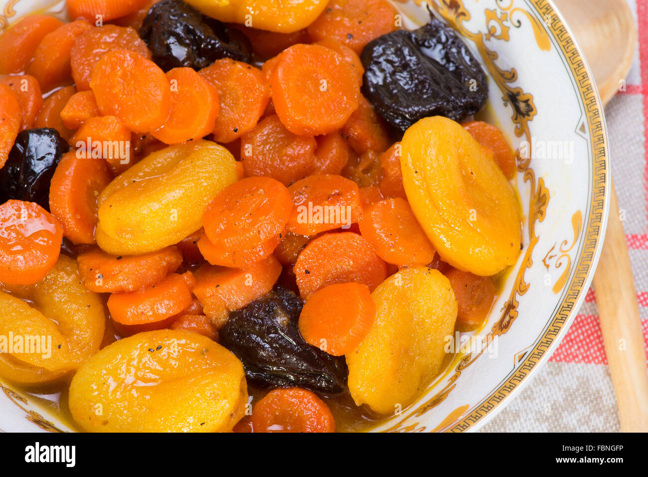 A traditional Ashkenazi Jewish sweet dish, made of carrots, stewed with ...