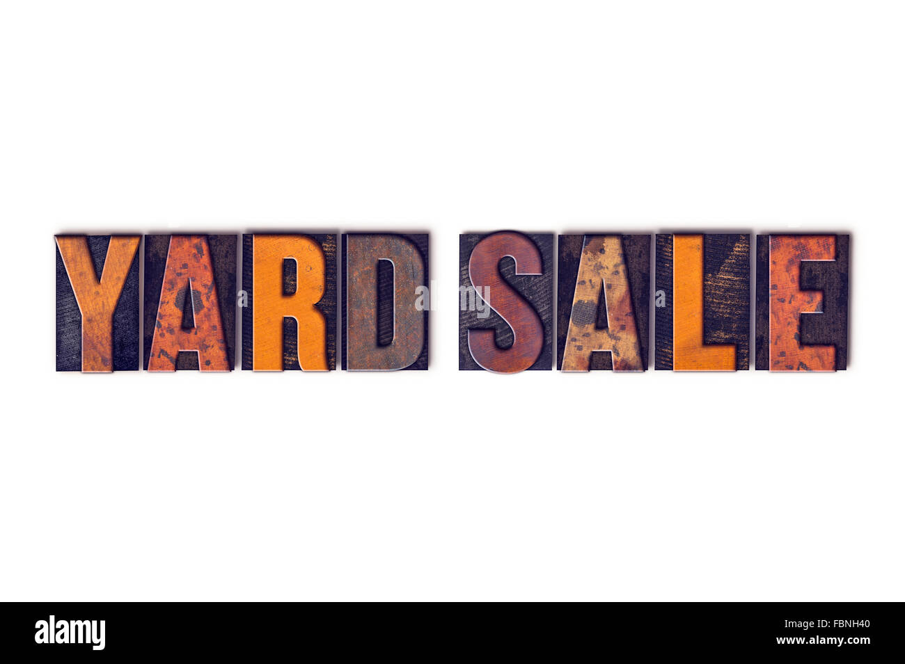 The word "Yard Sale" written in isolated vintage wooden letterpress ...