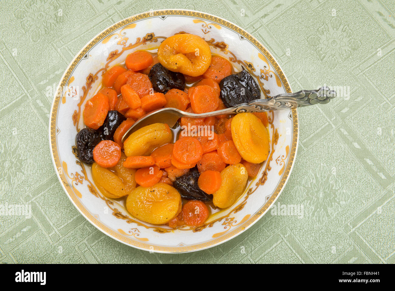 A traditional Ashkenazi Jewish sweet dish, made of carrots, stewed with ...
