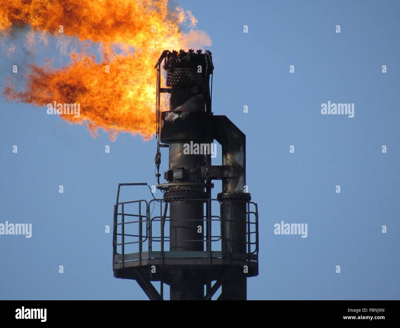 System of a torch on an oil field. Burning through a torch head Stock ...