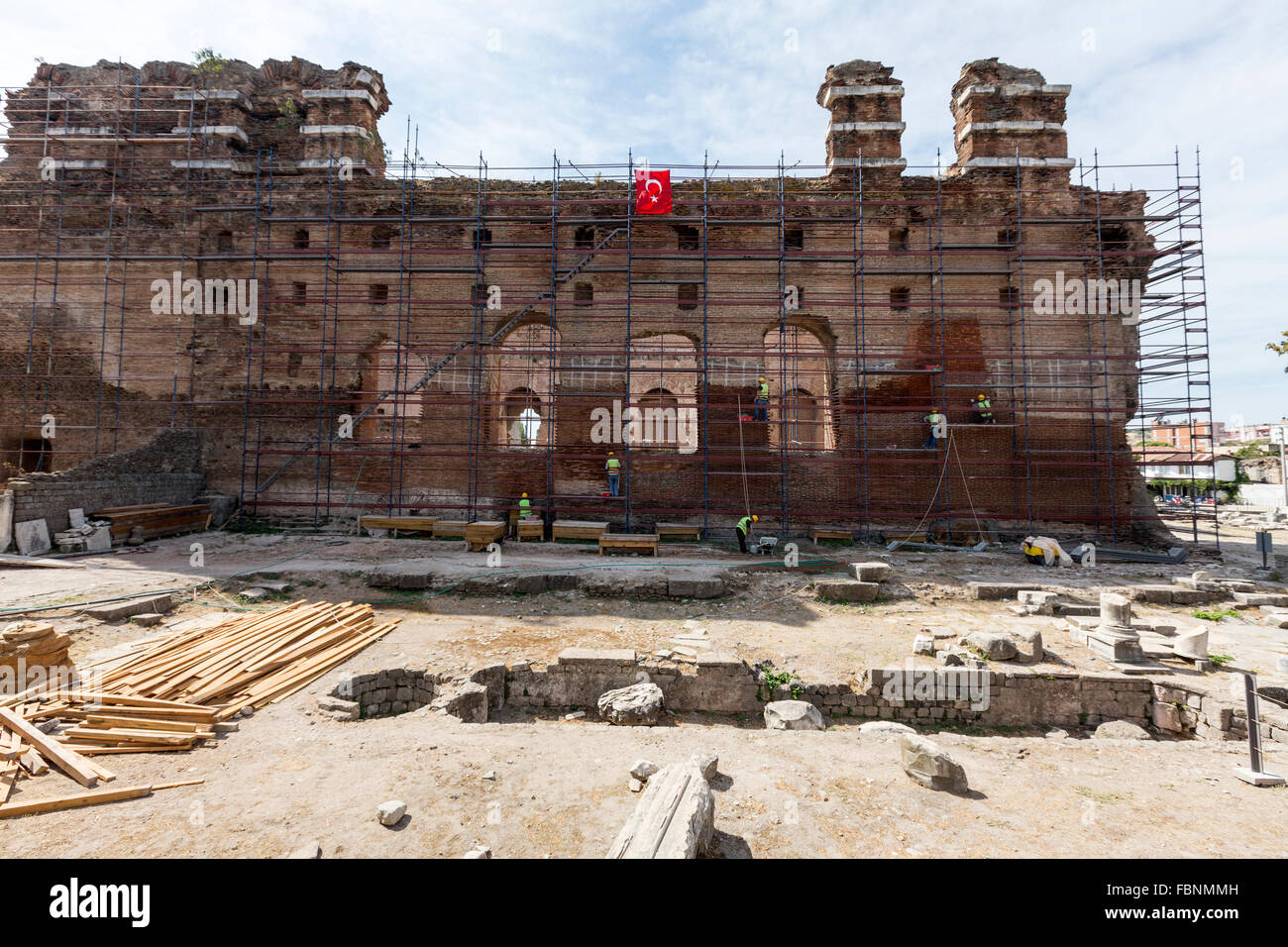 Workers restoring the Red Basilica, also called the Red Hall and Red ...