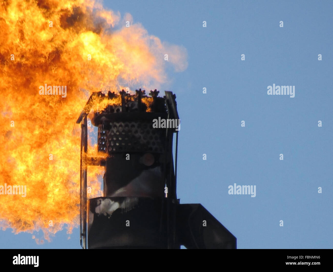System of a torch on an oil field. Burning through a torch head Stock ...
