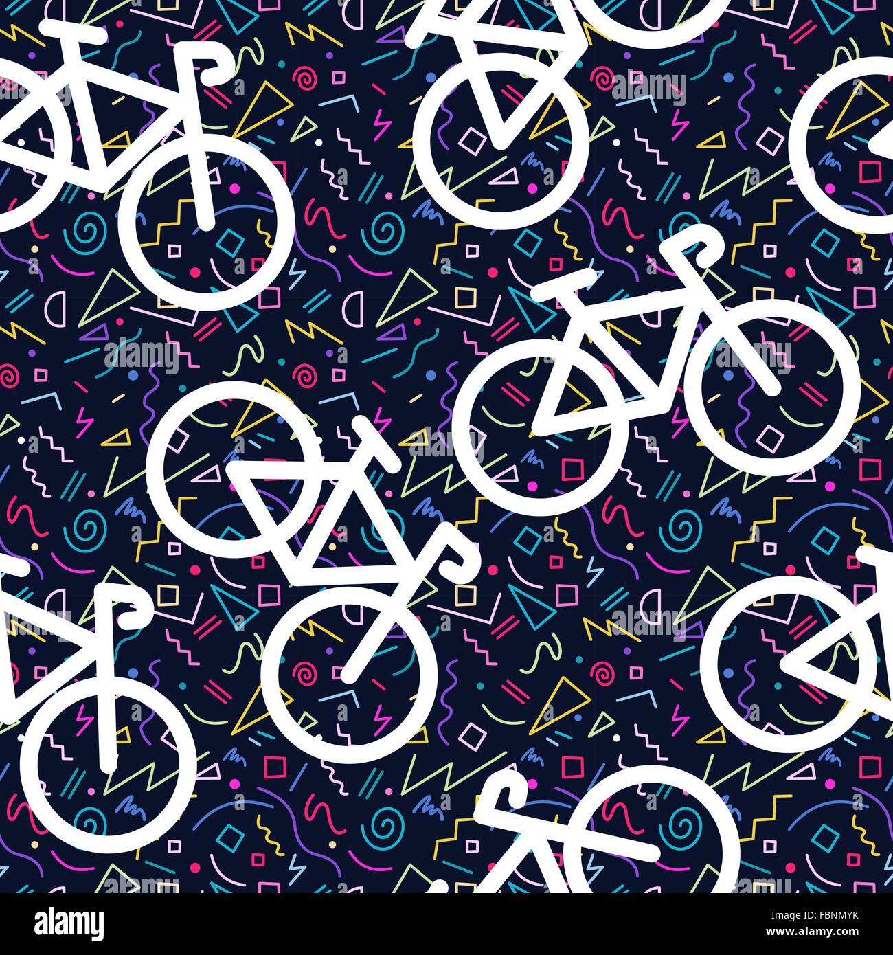 Bike retro seamless pattern, bicycle outline silhouette with 80s ...